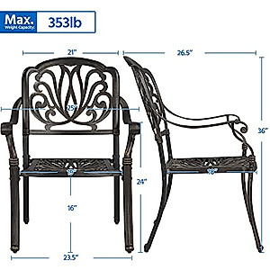 Yaheetech Cast Aluminum Dining Chairs Set of 2, Stackable Patio Dining Chairs Patio Furniture for Garden Deck Antique, Bronze