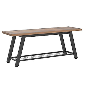 Oastreeful Storage Bench Industrial Rustic Wooden and Metal Entryway Shoe Boots Storage Rack Long Bench Seat for Hallway Bedroom Retro Brown Farmhouse Style