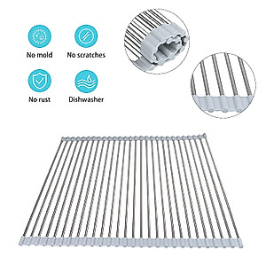 YAHAFI Roll Up Dish Drying Rack - Expandable Kitchen Accessories,Sink Protectors for Kitchen Sink Dish Racks - for Kitchen Counter,Kitchen Rack, 14.6inch(L 19.7inch（W)