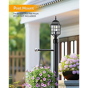 VIANIS Dusk to Dawn Outdoor Post Lights with 3-inch Pier Mount Base, 19.3" Exterior Post Lantern Fixture with Tempered Glass, Anti-Rust Die-Cast Aluminum Light Posts for Outside, Matte Black Lampost