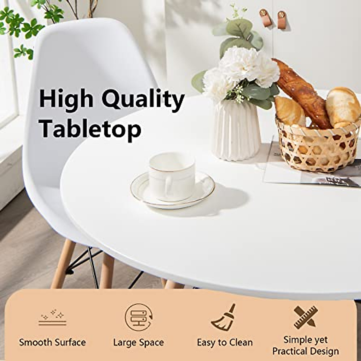 Giantex White Dining Table, 31.5" D x 32" H Round Dining Room Table with Solid Beech Wood Legs, Modern Kitchen Table with TSCA Certification for Small Places, White & Natural
