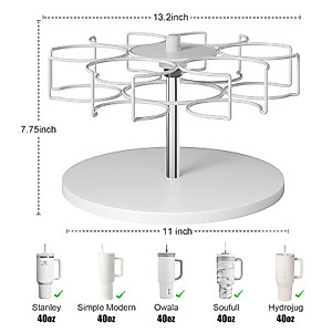 Stanley 40 oz Cup Organizer with Quiet Silent Pivot, Rotating Tumbler Holder, Water Bottle Storage for Kitchen Organization, Adjustable Height, Easy Access, Equipped with Non-Slip Pads (White)