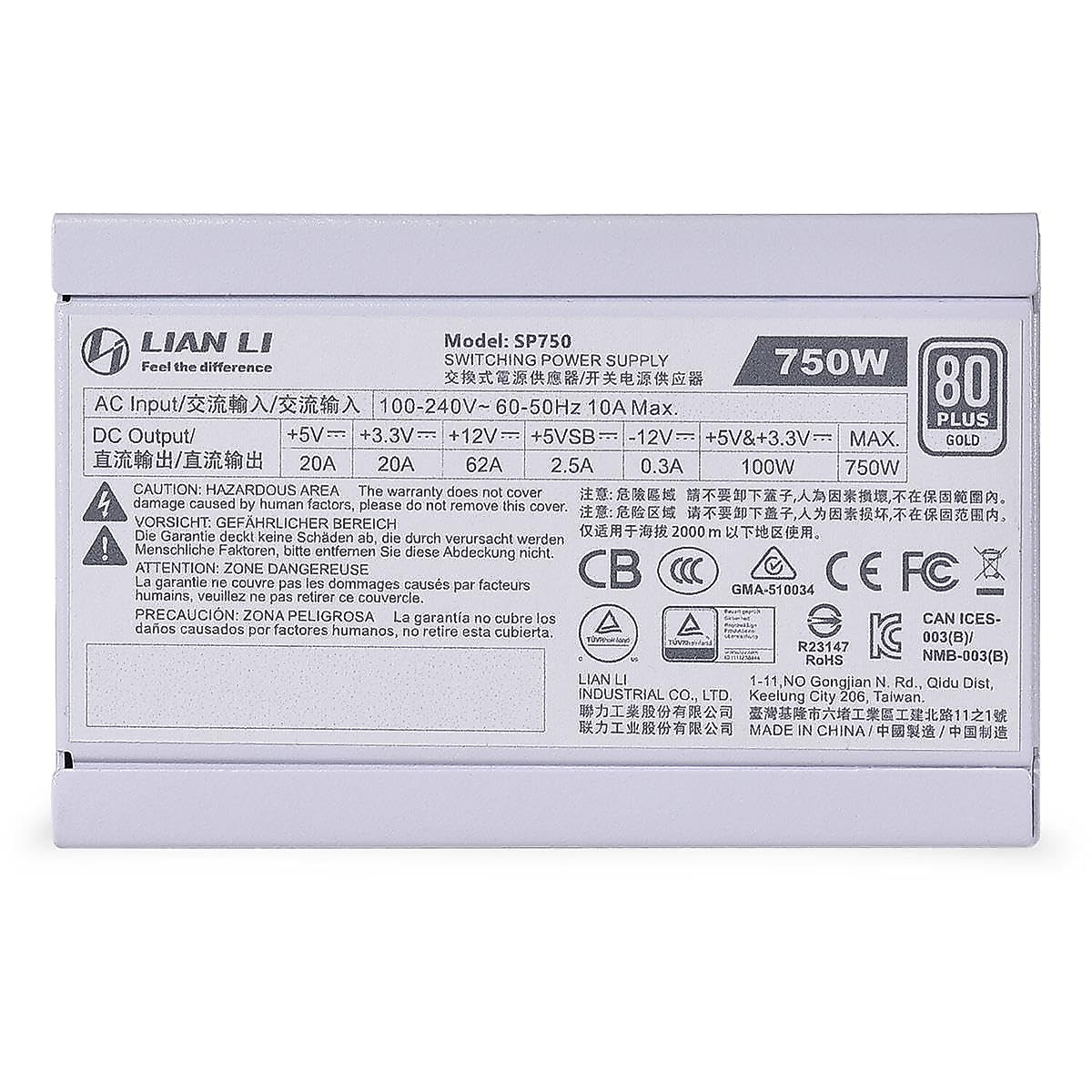 Lian-Li SP750 750W 80+ Gold Certified Fully Modular SFX Power Supply Unit, White