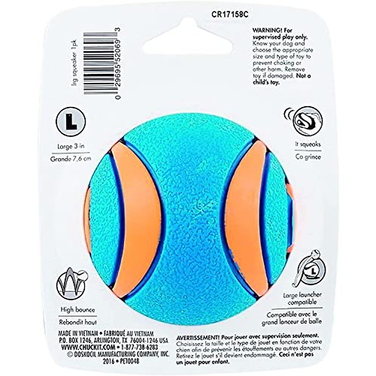 Chuck It Dog (3 Pack) Ultra Squeaker Ball, Large, All Breed Sizes