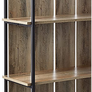Walker Edison Evangeline Modern Farmhouse Metal and Wood 4 shelves Bookshelf, 64 Inch, Grey Wash