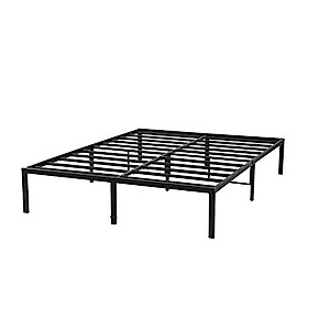 Sleeplace 14 Inch Heavy Duty Steel Slat Bed Frame/Non-Slip/Under-Bed Storage/No Box Spring Needed/No Squeaking/Bedroom Basic/Modern, Black, King