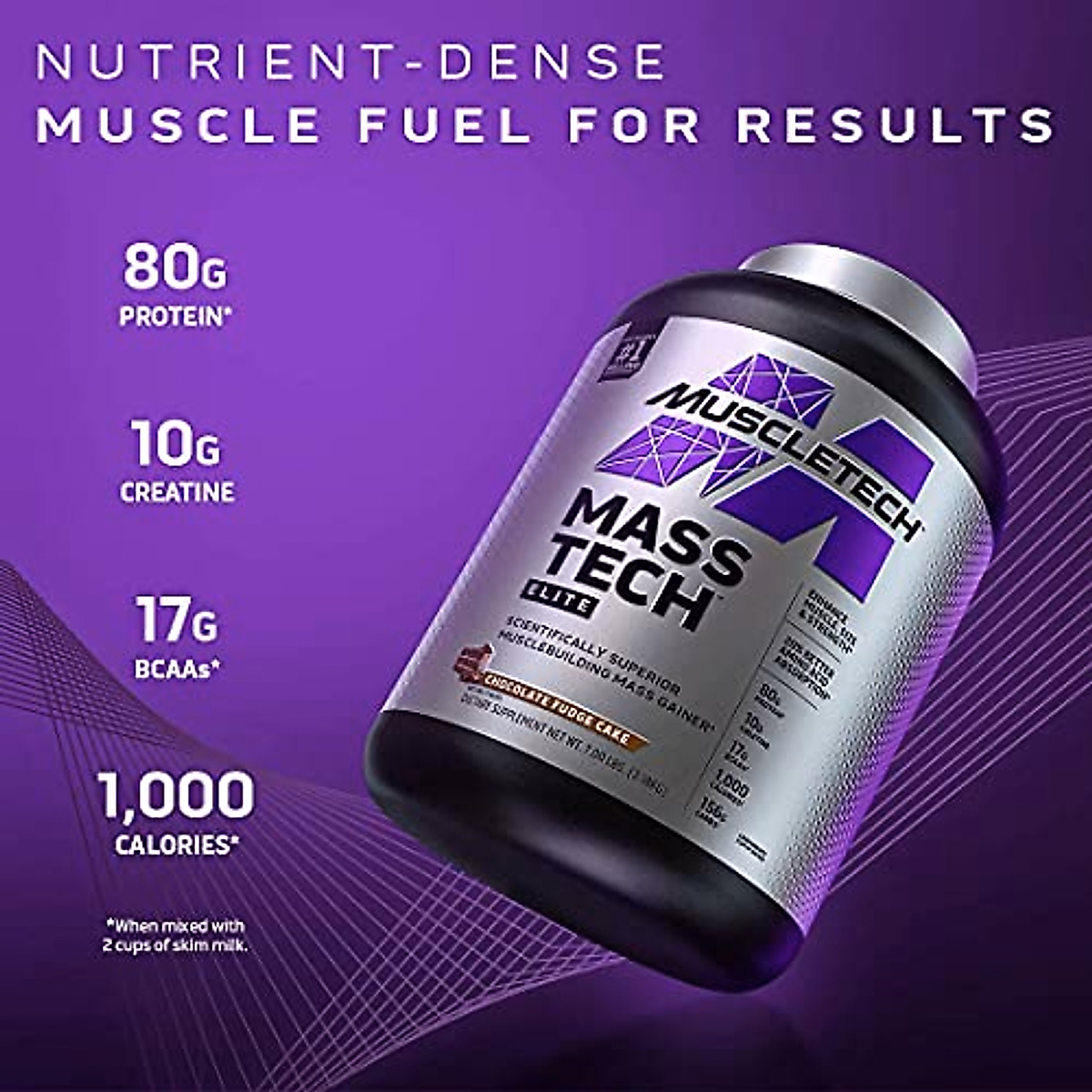 Weight Mass Gainer Protein Powder | MuscleTech Mass-Tech Elite Mass Gainer for Muscle Gain | Whey Protein Powder + Muscle Builder | Creatine Supplements | Vanilla Cake, 7 lbs