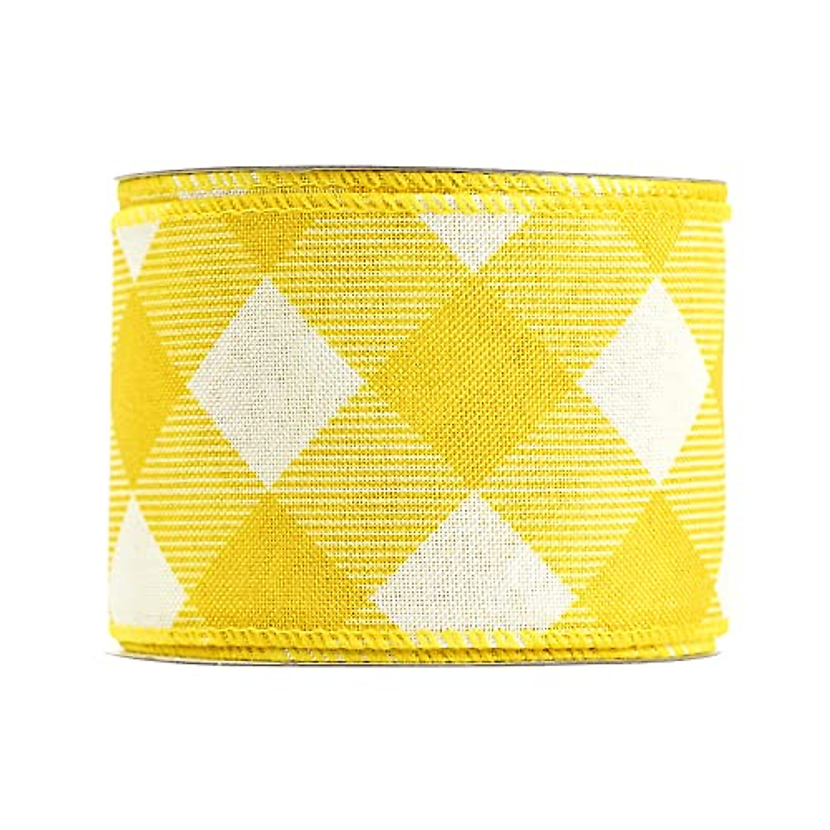 MEEDEE Yellow White Checkered Ribbon Christmas Wired Ribbon Yellow Burlap Ribbon 2.5 inch x 10 Yards for Christmas Tree Decoration Crafts Bows Making Wreath Wrapping Home Decor
