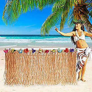 9ft Luau Grass Table Skirt Hawaiian Table Skirt for Luau Party Decorations Supplies Hula Tiki Bar Decorations Luau Table Cloths for Tropical Hawaiian Party Decorations Moana Birthday Party Decorations