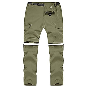 MANSDOUR Men's Hiking Pants Convertible Quick Dry Lightweight Zip-Off Outdoor Work Pants Waterproof Tactical Cargo Fishing Mountain Travel Trousers Breathable Casual Camping Safari Pants Green