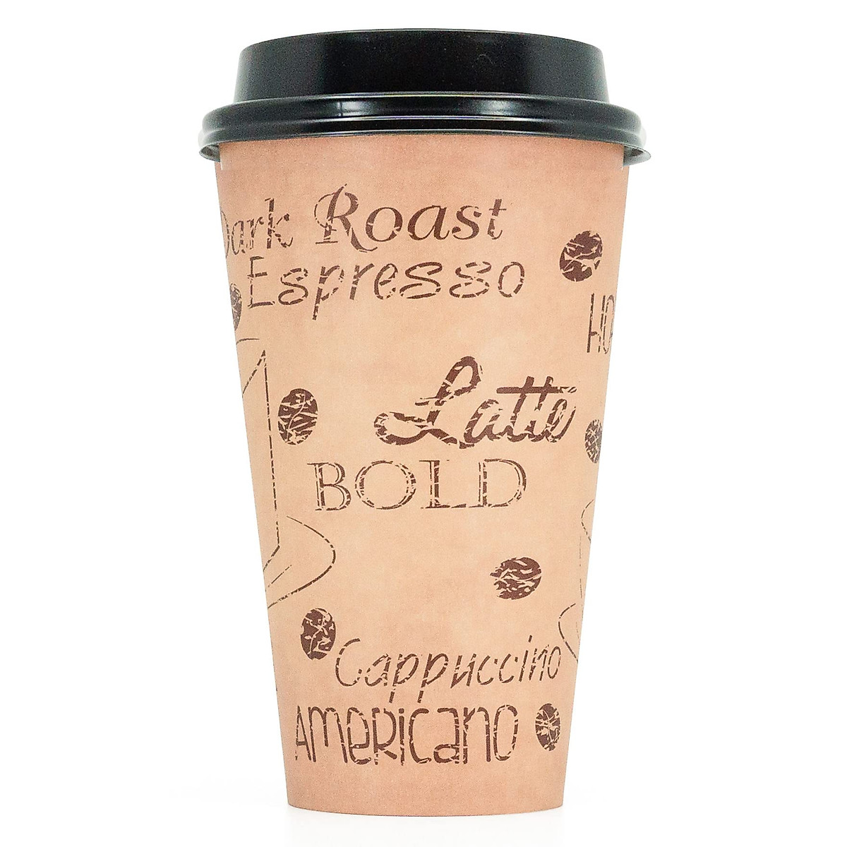 ECODESIGN-US 20 Ounce Disposable Paper Coffee Hot Cups with Black Lids - 50 Sets - Coffee Latte Macchiato To Go Extra Large Portion