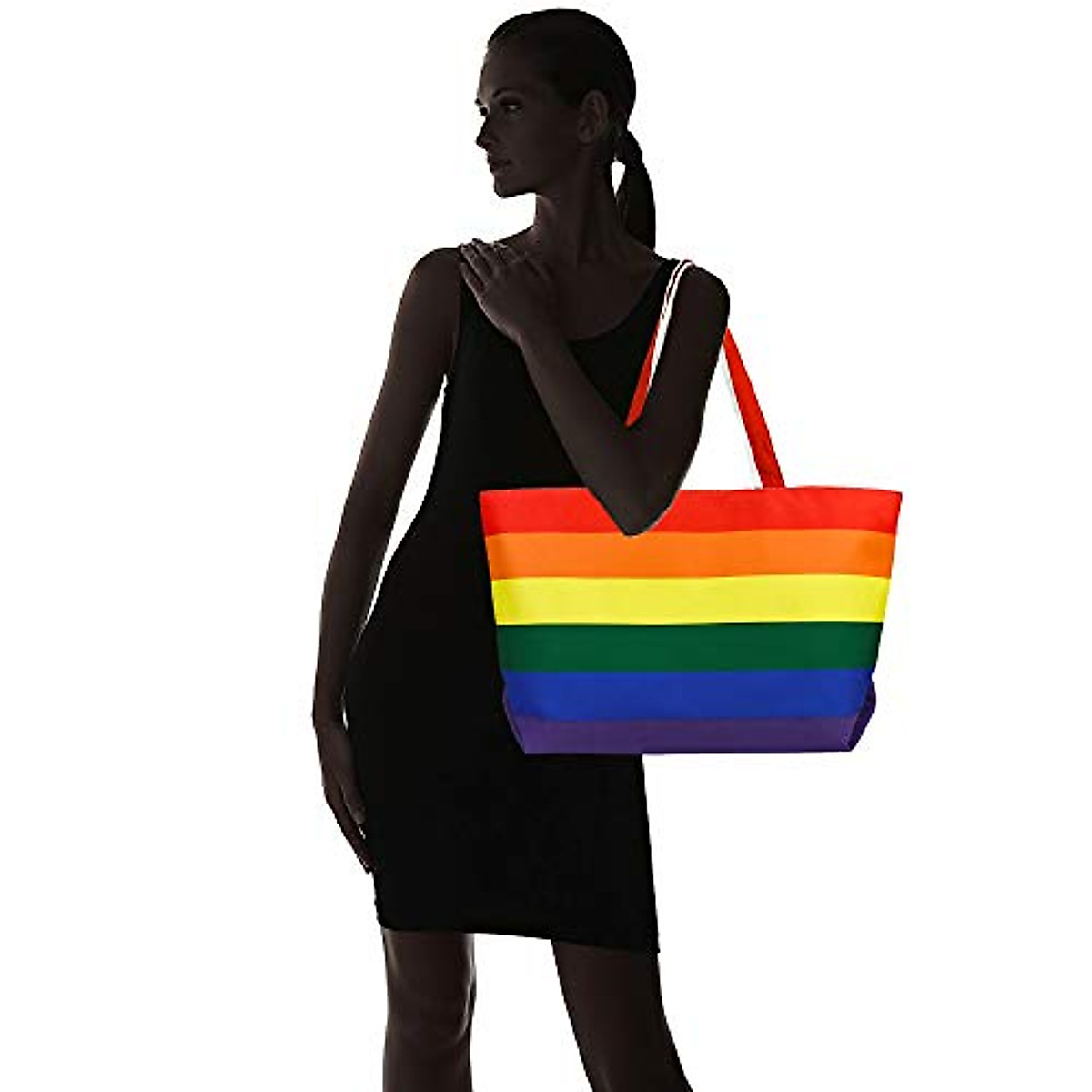 DALIX Rainbow Tote Bag with Zippered Top