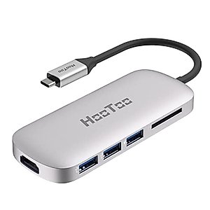 HooToo USB C Hub, 6-in-1 USB C Adapter with 4K USB C to HDMI, 3 USB 3.0 Ports, SD Card Reader, Pd Charging Port for MacBook/Pro/Air (2018), Chromebook, and More USB C Devices (Grey), silver