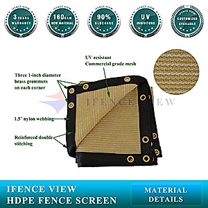 Ifenceview 6'x3' to 6'x50' Beige Shade Cloth/Fence Privacy Screen Fabric Mesh Net for Construction Site, Yard, Driveway, Garden, Railing, Canopy, Awning 160 GSM UV Protection (6' x 10')