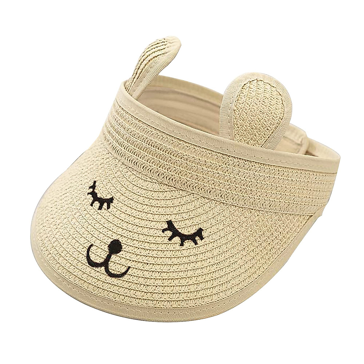 Baby Roll-up Straw Visor Hat Sun Hat, Kid Toddler Wide Brim Cute Bunny Ponytail Summer Beach Sun Hat Adjustable for 1-4 Years (Beige)