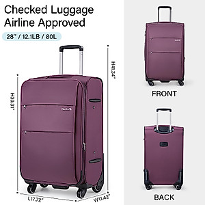 Hanke 28 Inch Luggage with Spinner Wheels Expandable Large Suitcase with Wheels Softside Check in Luggage Rolling Suitcase with Lock Lightweight Travel Luggage for Men and Women.(Purple)