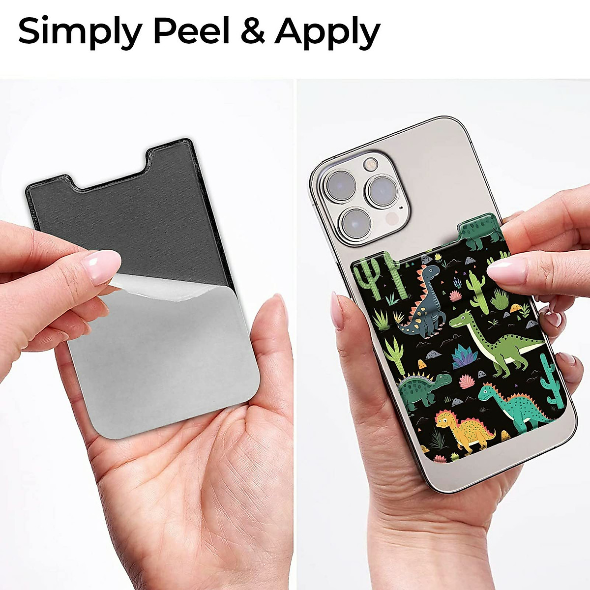 Rossy Cell Phone Wallet Adhesive Card Holder Stick on Wallet Pocket Credit Card ID Case With Cute Dinosaur Stylish Pattern for Back of Phone for All Smartphones