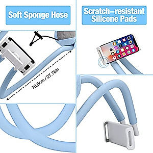 MoKo Neck Phone Holder, Lazy Gooseneck Phone Pillow Holder Bracket,360°Rotation Universal Mobile Phone Tablet Stand for 4"-11" Devices, fits iPhone 14/14 Pro Max/13, Galaxy S21,iPad Pro 11 2022, Blue