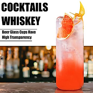 6 Pack 24oz Drinking Glasses Iced Coffee Cups Can Tumbler Glasses with Bamboo Lids and Straws Tumbler Glasses Cups Can Shaped Glass Gups Large Drinking Can Cups for Boba Smoothies Soda Juice Tea