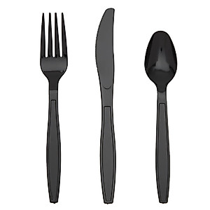 BLUE PANDA 144 Pieces 50th Birthday Party Supplies, Black and Gold Paper Plates, Napkins, Cups, Cutlery, Decorations (Serves 24) - 50th Party Decorations