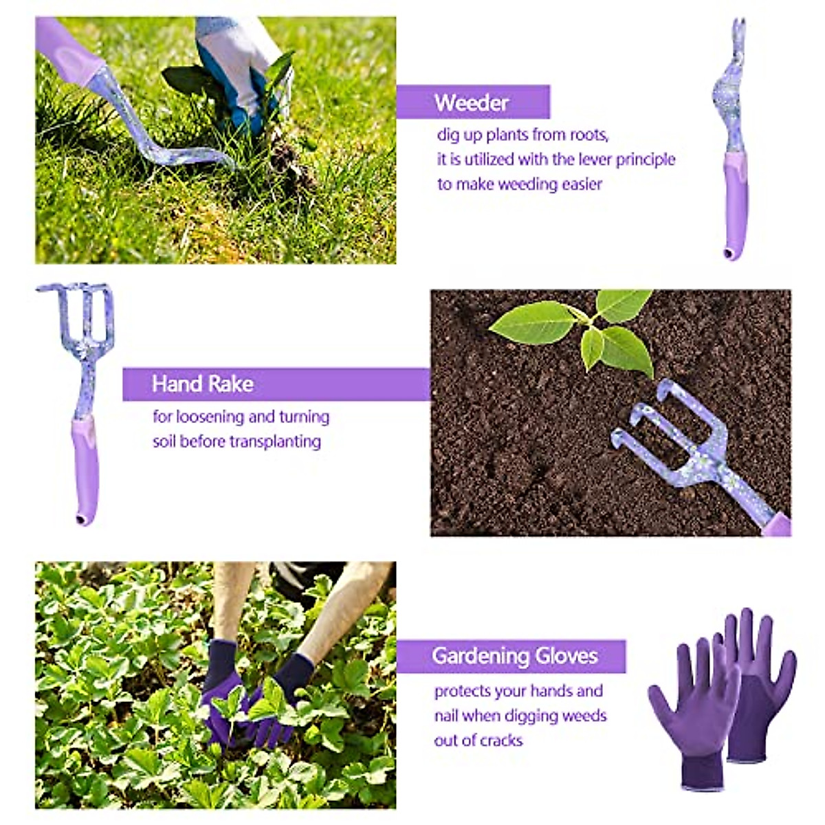 EAONE 43Pcs Garden Tools Set with Basket, Floral Gardening Hand Tools, Gardening Gifts for Women and Plant Lovers, Heavy Duty Tools Kit Including Gardener Gloves, Trowel, Weeder Hand Rake and Pruner