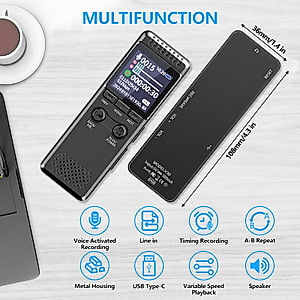 Vivaniir 64GB Digital Voice Recorder, 80 Hours Long-Lasting Battery 1100mAh, Voice Activated Recorder with Playback and Metal Casing, USB-C Audio Recorder for Lecture Meeting Interviews