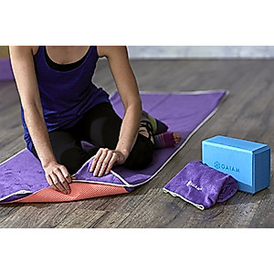 Gaiam Stay Put Yoga Towel Mat Size Yoga Mat Towel (Fits Over Standard Size Yoga Mat - 68"L x 24"W), Purple