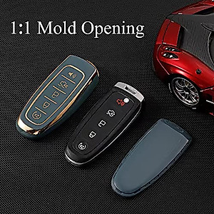 WSAuto Key Fob Cover with Metal Keychain Compatible with Ford C-Max Edge Escape Expedition Explorer Flex Focus Taurus Lincoln MKS MKT MKX Navigator Accessories Soft TPU Protection Case Shell White