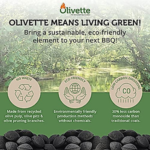 Olivette Organic Charcoal Briquettes for Grilling BBQ, USDA Organic Certified | 100% Recycled Olive Tree Byproducts