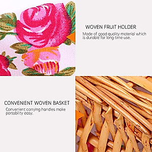 Hemoton Woven Basket Rattan Storage Bin Seagrass Wicker Basket with Floral Fabric Liner Dedsktop Sundries Container Weaving Jewelry Cutlery Organizer