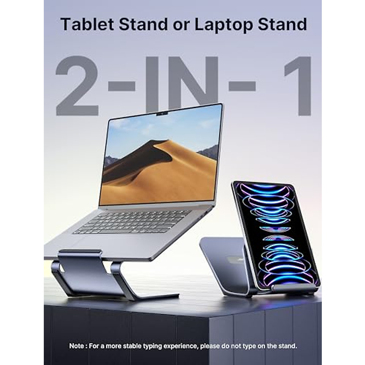 JSAUX Laptop Stand for Desk, Aluminum 2 in 1 Computer Riser and Tablet Stand, Ergonomic Notebook Holder Compatible with MacBook Air Pro, iPad Air Pro, Dell XPS, HP, Lenovo, More 10-15.6” Devices