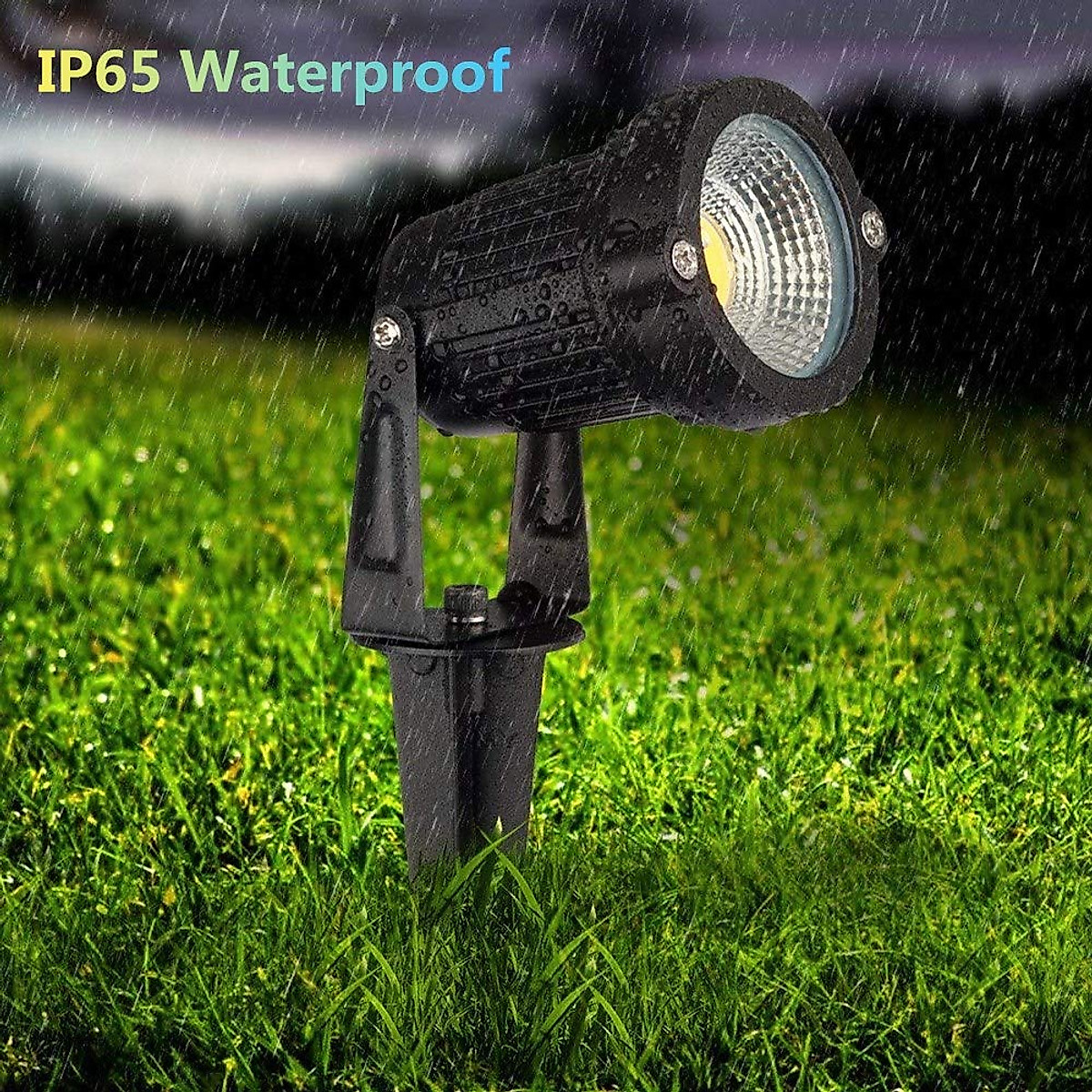 WeLead Bright LED Spotlight 7W COB Pathway Lights with U.S. Plug Flag Spot Light Garden Light with Metal Ground Stake, Waterproof Landscape Lighting for Lawn, Driveway, Yard, Set of 2 (Cool White)