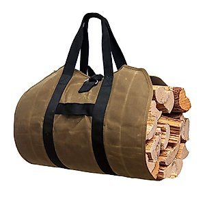 Firewood Carrier, Heavy Duty Canvas Bag, Large Log waxed carrier Tote Bags Fireplace logs Wood Stove Accessories, Campfire chimenea, Wood Bucket Holder firewood rack indoor, Outdoor Camping Bags