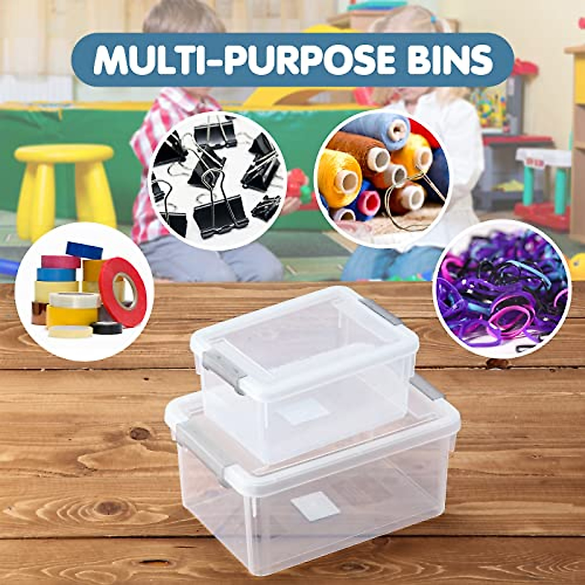 Tuanse 10 Pieces Storage Bins with Lids Bulk 3.2 Qt, 1.32 Qt Clear Small Plastic Storage Containers Stackable Boxes for Small Toy Bead Organizing