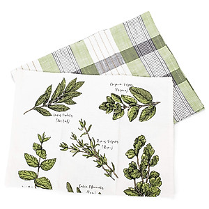 Design Imports Moss Green Plaid Herb 28 x 18 Cotton Decorative Hanging Dishtowel Set 2