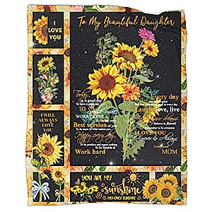 to My Daughter from Mom Letter You are My Sunshine Sunflower Throw Blanket Soft Flannel Summer Air Conditioner Blanket Warm Blanket for Bed Couch Living Room(60"x50")