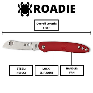 Spyderco Roadie Non-Locking Lightweight Knife with 2.09" N690Co Stainless Steel Blade and Durable Red FRN Handle - PlainEdge - C189PRD