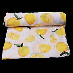 KODORIA Muslin Swaddle Square Blankets Baby Receiving Blanket Wrap Swaddle Towel for Girl Shower Gift - Lemon
