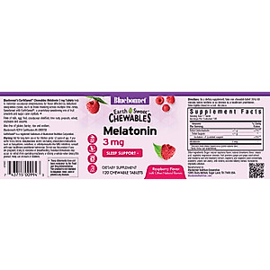 Bluebonnet Nutrition EarthSweet Melatonin 3 mg Fast-Acting Quick Dissolve Nighttime Relaxation & Restful Sleep Support - Sleep Aid - Gluten-Free, Vegan - Raspberry Flavor - 120 Chewable Tablets