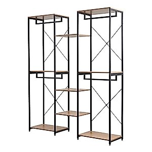 Walnut Wardrobe Clothes Rail 2 + 3 + 2 Shelves with Shoe Rack Clothing Storage Cabinet Clothes Shoes Bedroom Furniture