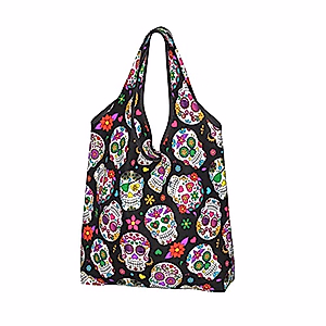 Reusable Shopping Bags Sugar Skull Grocery Tote Bags Washable Foldable Eco Friendly Pouch Bags¡­