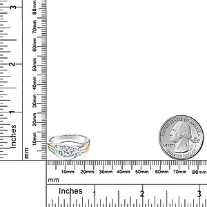 925 Sterling Silver and 10K Yellow Gold Round White Moissanite from Charles & Colvard and Sky Blue Aquamarine 3 Stone Ring For Women (1.00 Cttw, Available In Size 5, 6, 7, 8, 9)