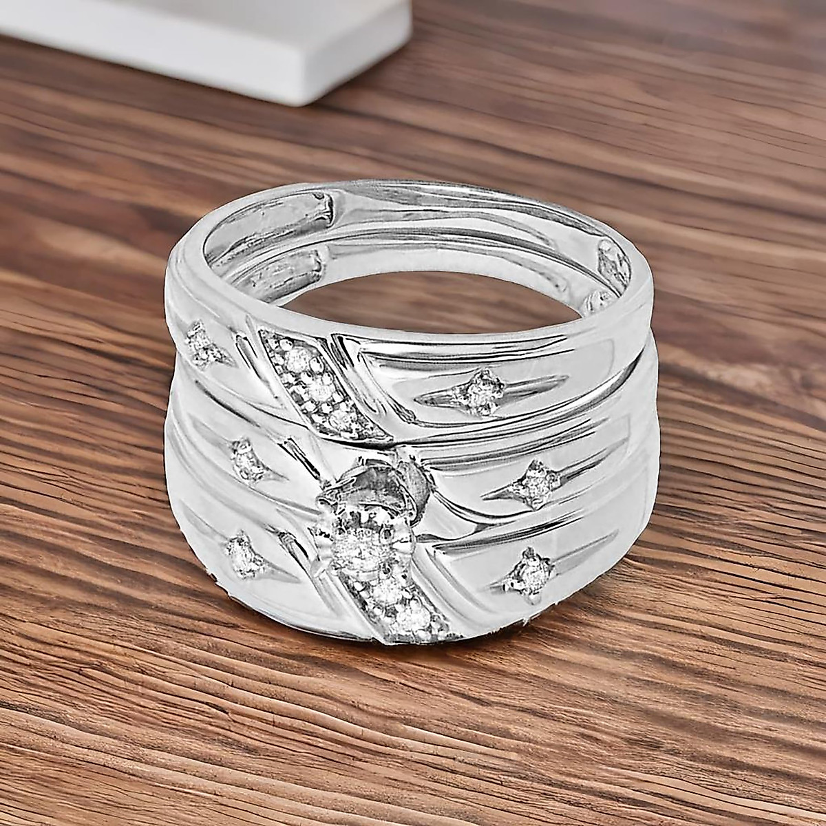 Dazzlingrock Collection 0.20 Carat Round White Diamond Cross Matching Trio Ring Set for Him & Her in 925 Sterling Silver, Women Size 9 and Men Size 10