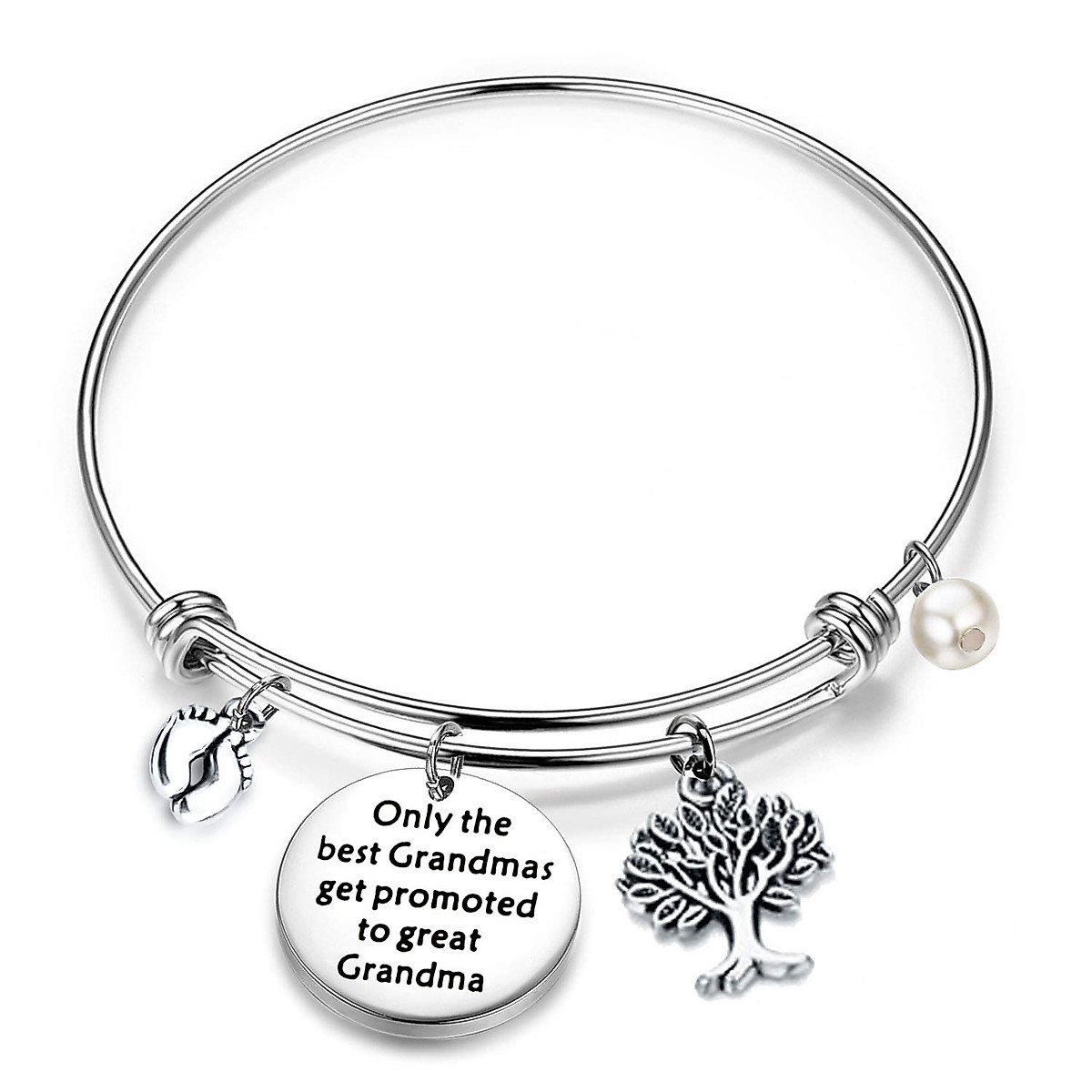 FUSTMW Baby Reveal Gift For Grandma New Grandma Bracelet Only The Best Grandmas Get Promoted To Great Grandma Baby Announcement Gift (silver)