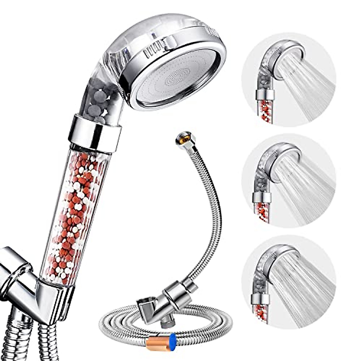 IAKLE High Pressure Shower Head with Hose and Bracket, 3-Setting Filtered Detachable Water Saving Jet Handheld Shower Heads Filter for Hard Water to Enjoy Amazing Shower Spa,1.6GPM(60in/1.5m Hose)