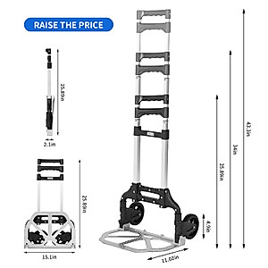 Leeyoung Dolly Cart Extended Handle Foldable Hand Truck, Aluminum Moving Dolly, 175 lb Capacity and 43.31" Long Telescoping Handle for Indoor Outdoor Moving Travel.