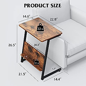 WLIVE Snack Side Table, C Shaped End Table with Magazine Rack for Sofa Couch and Bed, TV Tray Table with Metal Frame, Industrial, for Living Room, Bedroom, Easy Assembly,Rustic Brown and Black