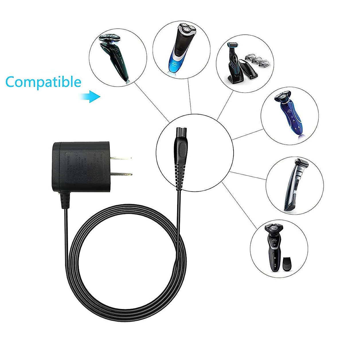 TYZEST 15V Shaver Charger for Norelco HQ8505 Norelco 7000 5100 4500 4200 3100 2100 Series Electric Shaver Razor, Aquatec, Arcitec, Multigroom Beard Trimmer AC Power Cord