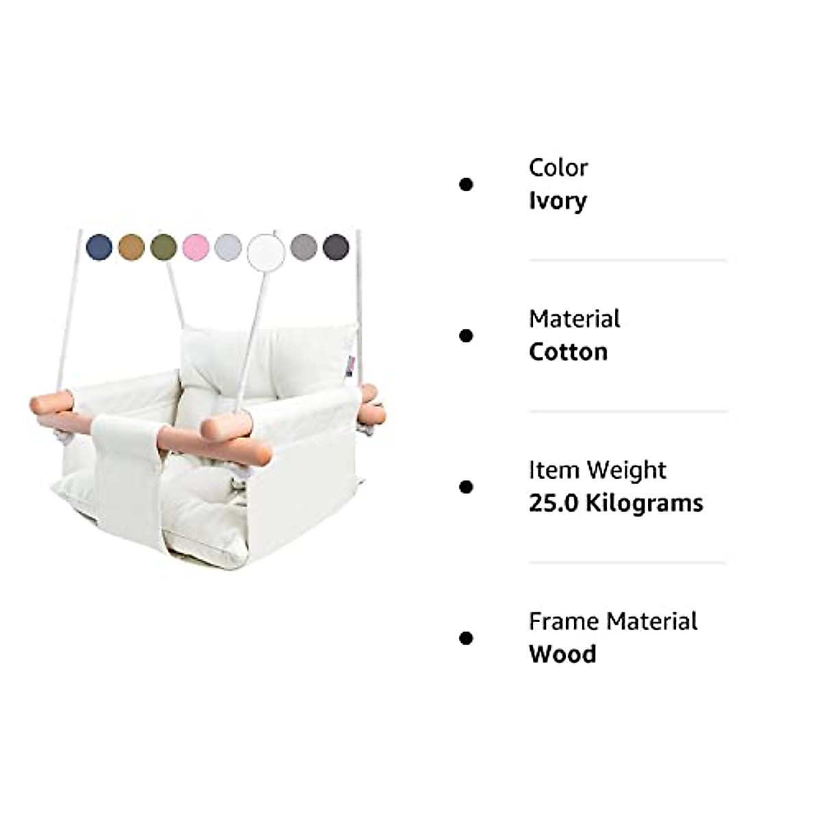CaTeam - Canvas Baby Swing, Wooden Hanging Swing Seat Chair with Safety Belt, Durable Baby Swing Chair, Outdoor and Indoor Swing for Kids, Mounting Hardware Included, Ivory