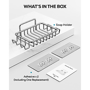 Nieifi Bar Soap Holder for Shower Wall with 4 Hooks, Stainless Steel Adhesive Soap Dish for Bathroom, Silver